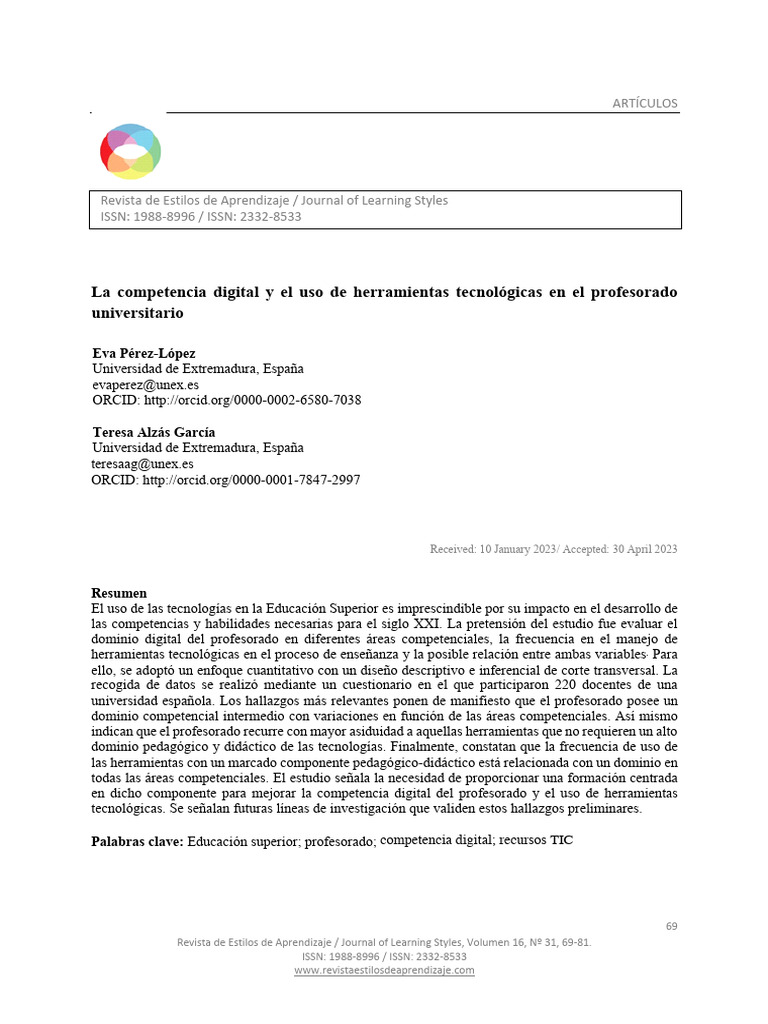 Volumen+16,+Núm +31,+69-81 | PDF | Maestros | Enseñando