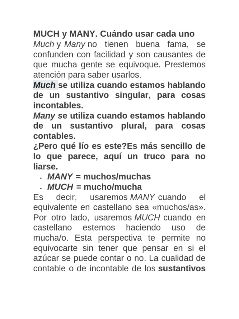 Uso de Much y Many en Inglés | PDF