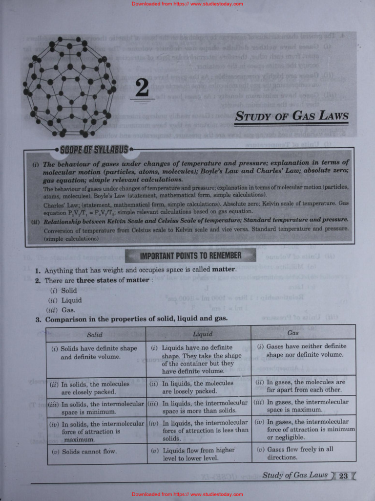 ICSE Class 9 Chemistry Chapter 02 Study of Gas Laws | PDF
