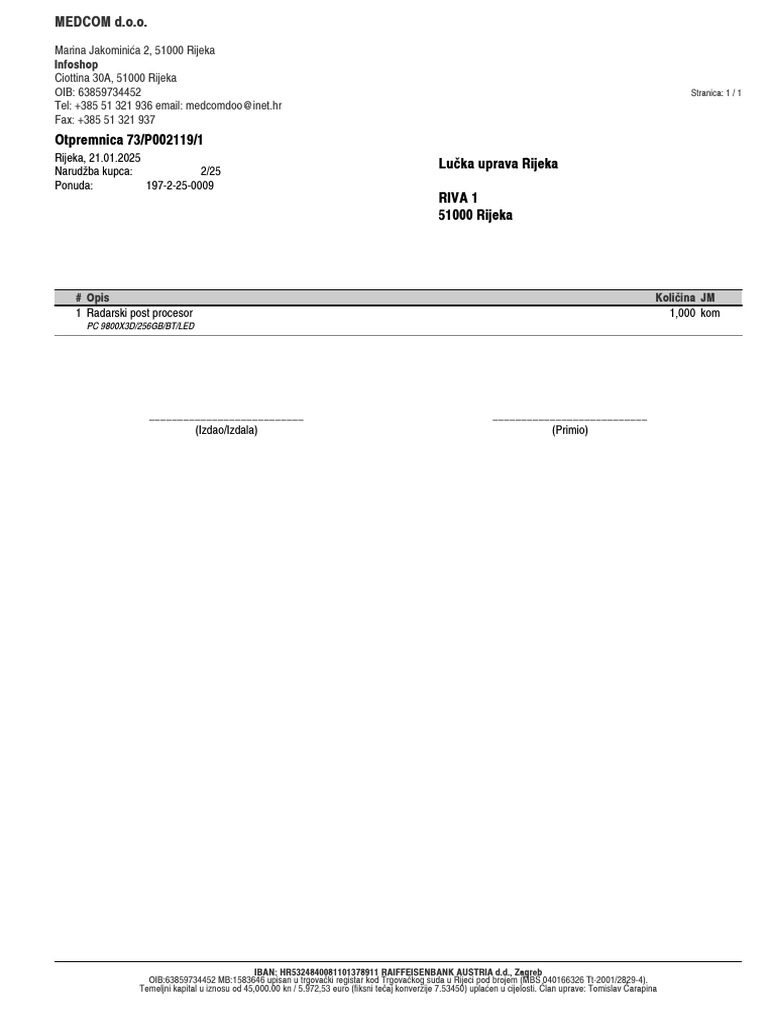 Otpremnica - 73 - P002119 - 1 | PDF