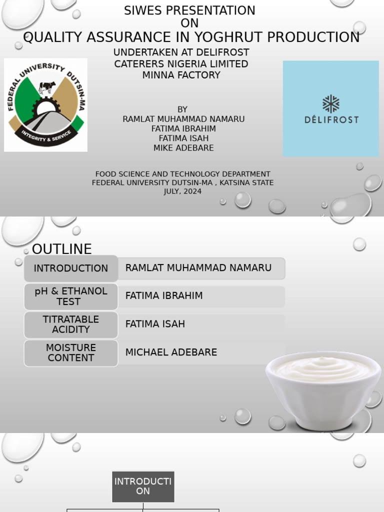 Siwes Presentation | PDF | Yogurt | Titration