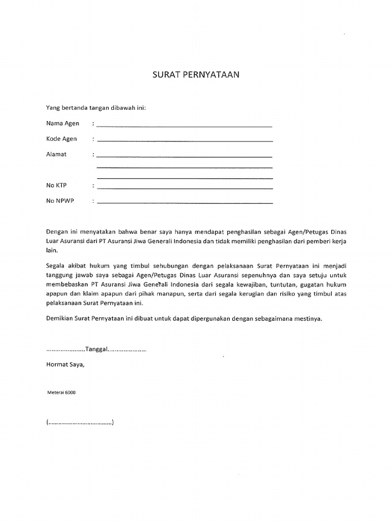 media/252694/surat Pernyataan PTKP - Agency | PDF