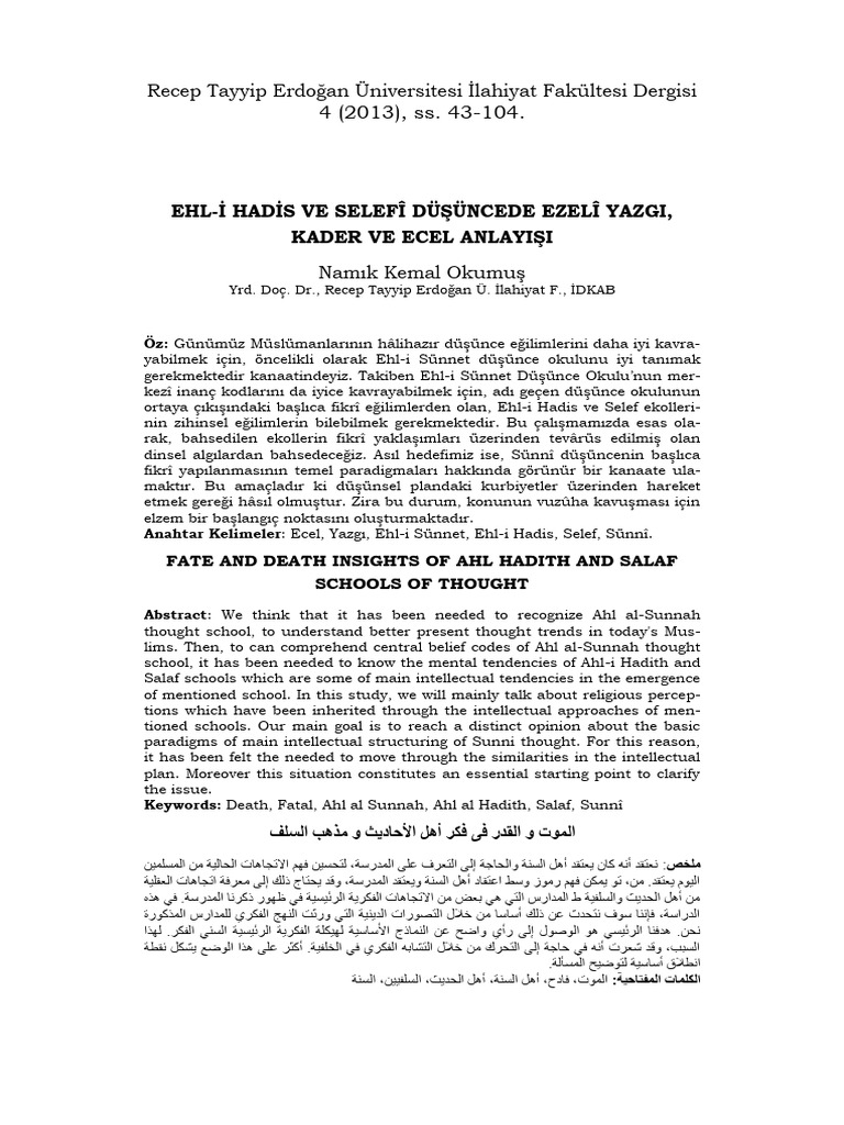 Ehl-I Hadi Ve Selefi Düşüncede Ezeli Yazgı | PDF