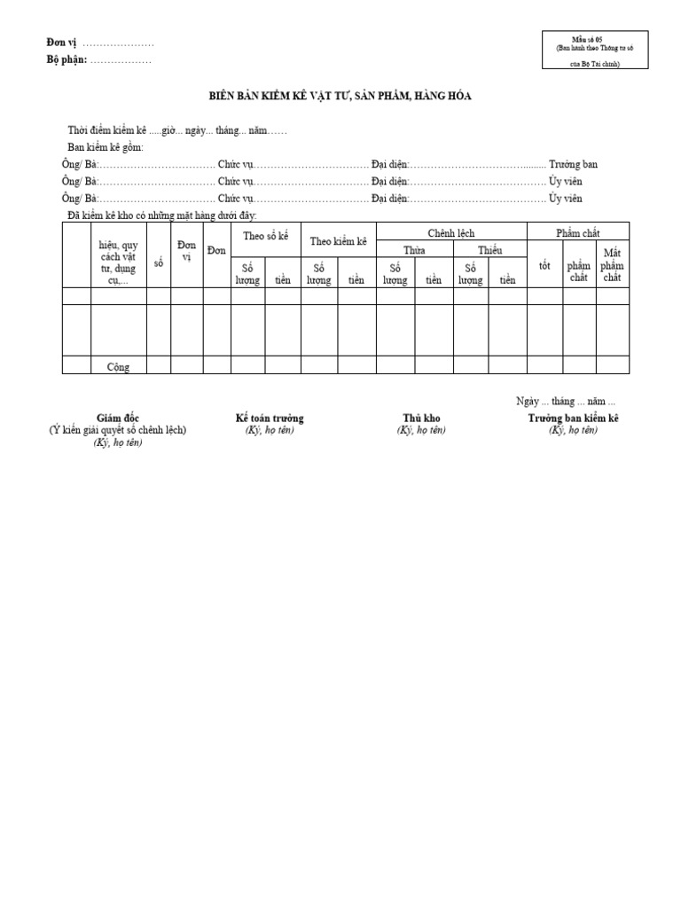Bien-Ban-Kiem-Ke-Hang-Ton-Kho - theo-TT133 | PDF