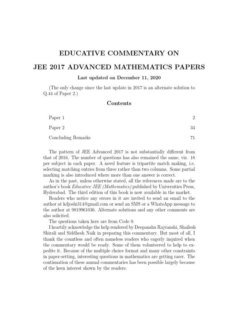 Jee 2017 | PDF | Matrix (Mathematics) | Determinant