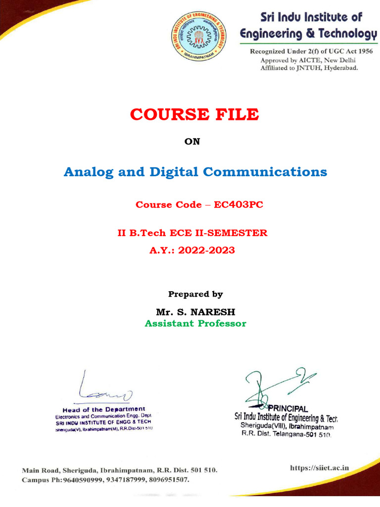 Analog and Digital Communications Course File | PDF | Frequency ...
