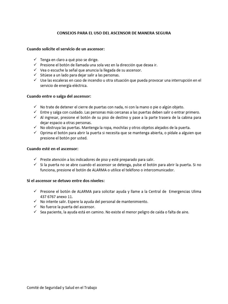 Uso Correcto Del Ascensor-1 | PDF
