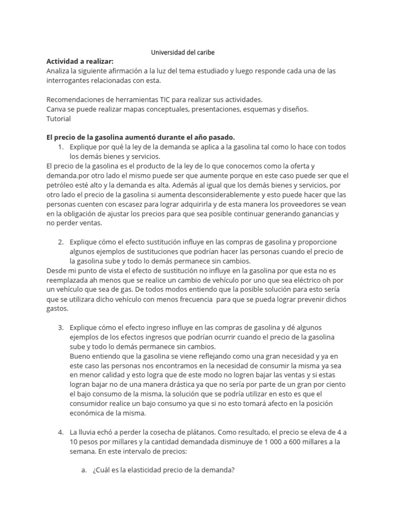 Ovalle Matos María Elvira - Supuesto | PDF | Gasolina | Elasticidad ...