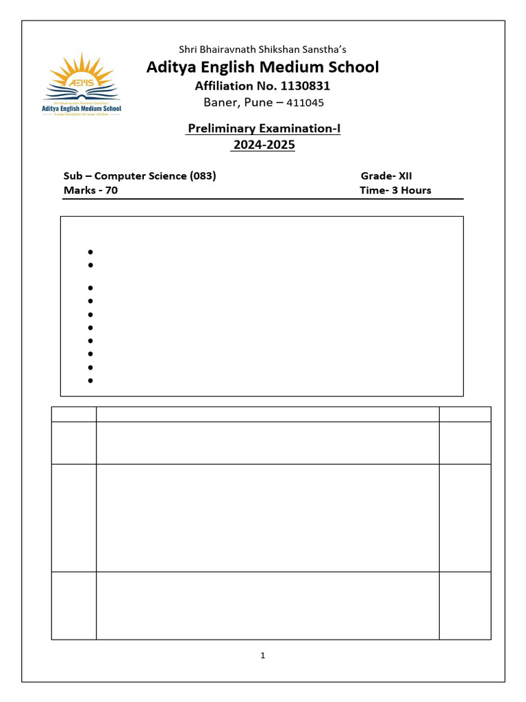 12th CS Prelim Paper 2024 Updated | PDF | Computer Network | Computer Engineering