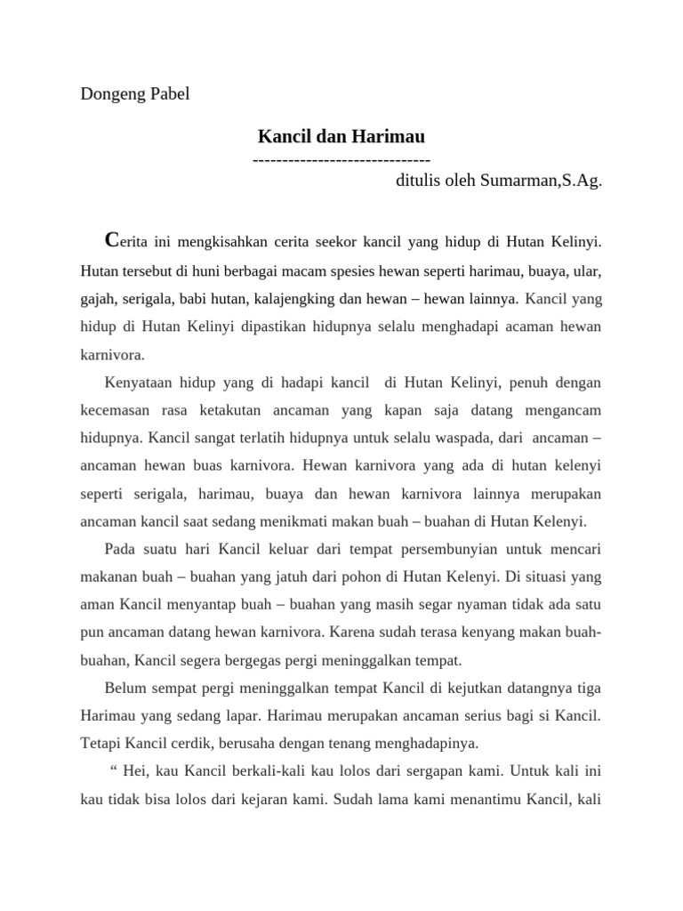 4.kancil Cerdik Dan Harimau - Sumarman. | PDF