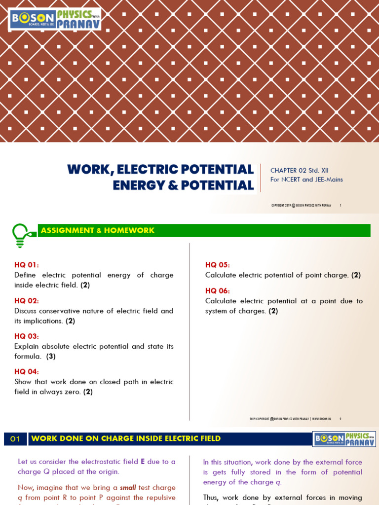 Work Done in Electrostatics Explained | PDF | Potential Energy ...