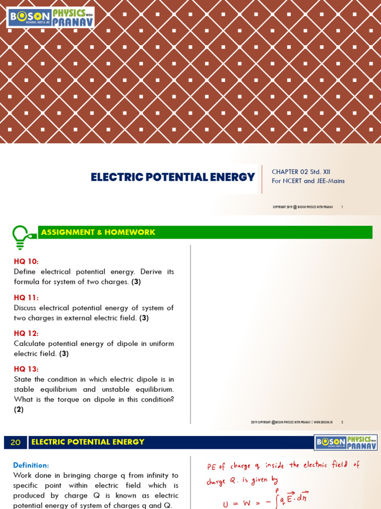04 Electric Potential Energy | PDF | Electronvolt | Potential Energy