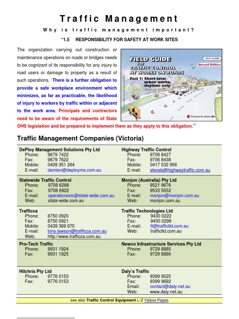 Traffic Management Companies in Victoria | PDF | Fax | Road