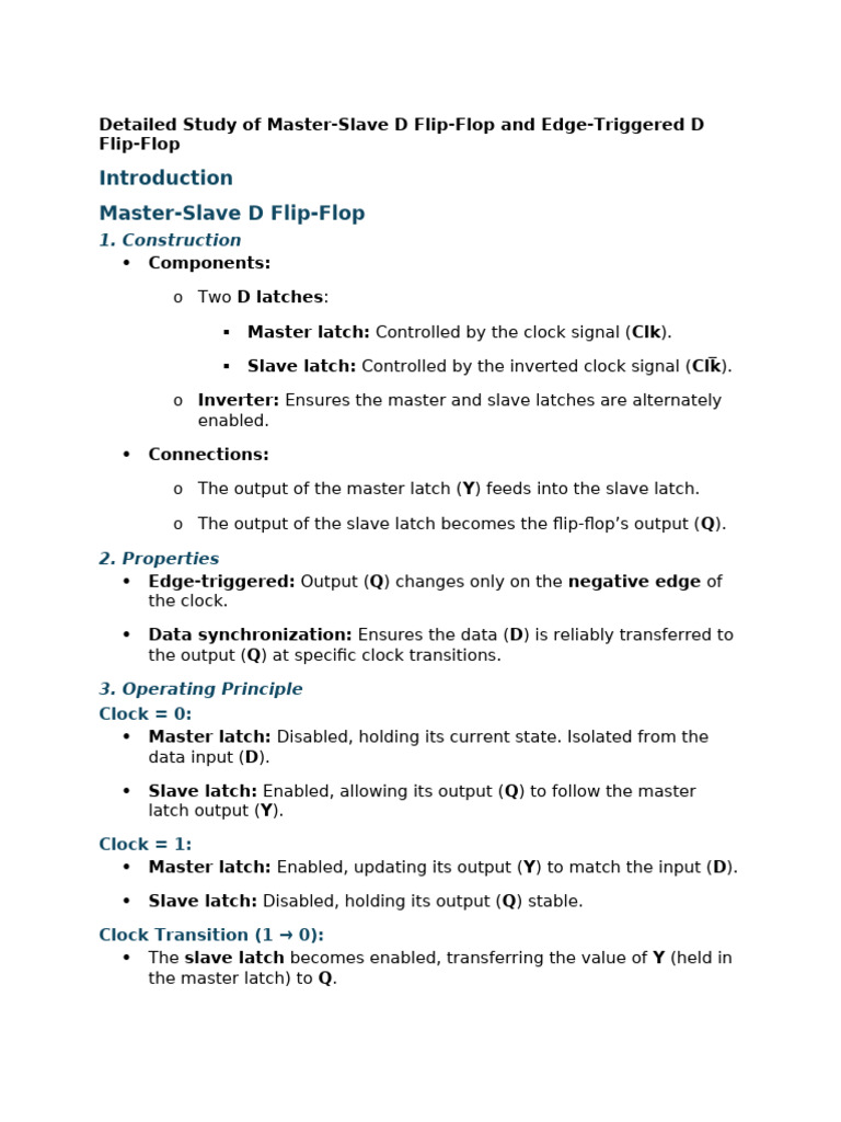 Detailed Study of Master-Slave D Flip-Flop and Edge-Triggered D Flip-Flop | PDF | Computer ...