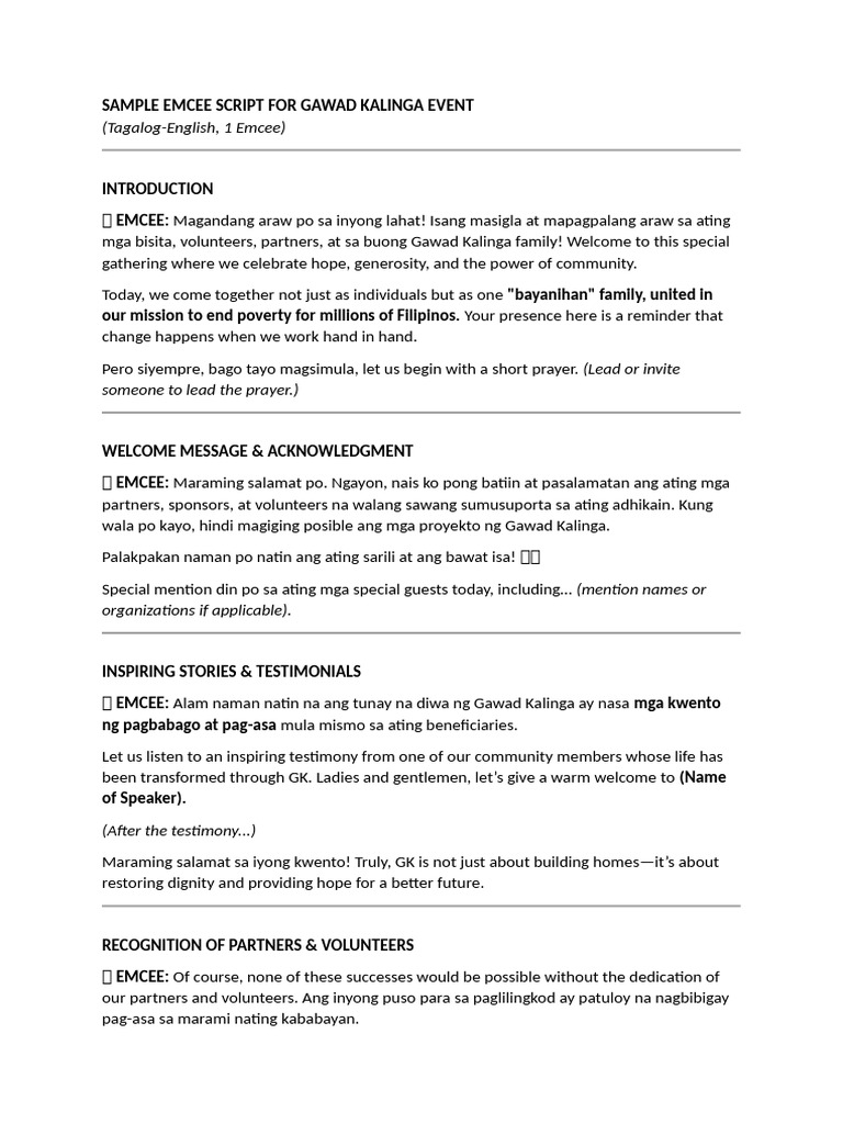 Gawad Kalinga Event Script | PDF