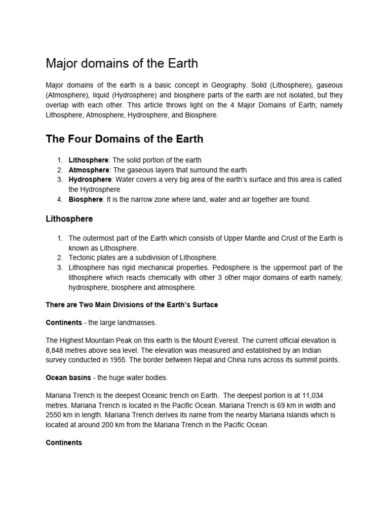 Major-domains-of-the-Earth | PDF | Earth | Atmosphere Of Earth