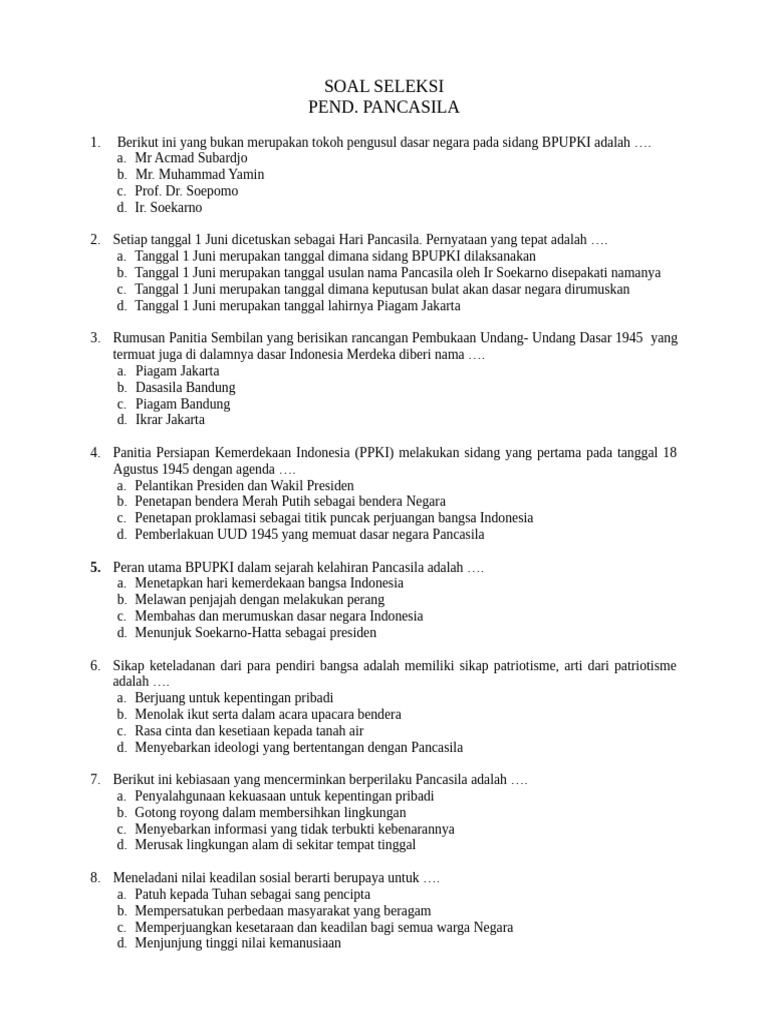 Soal Seleksi Pend. Pancasila | PDF