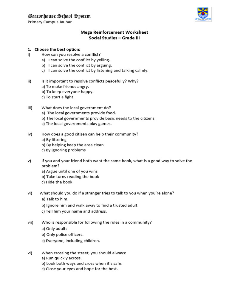 Grade 3 - Social Studies Mega Reinforcement Worksheet | PDF