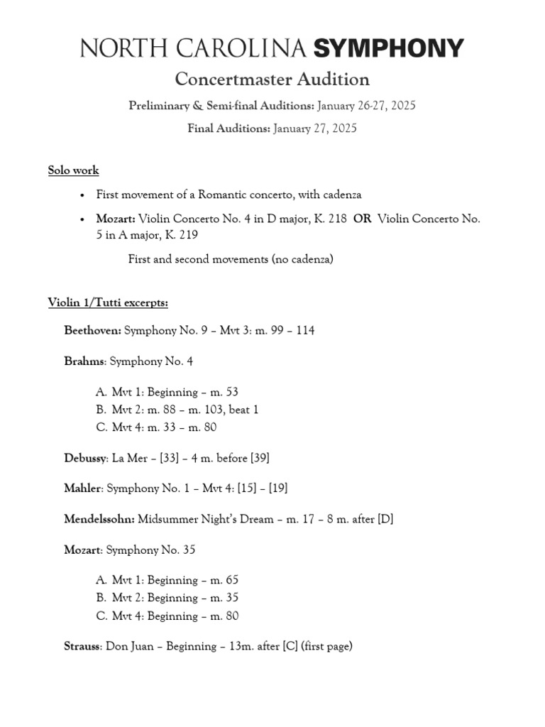 Concertmaster Audition List 2025 | PDF