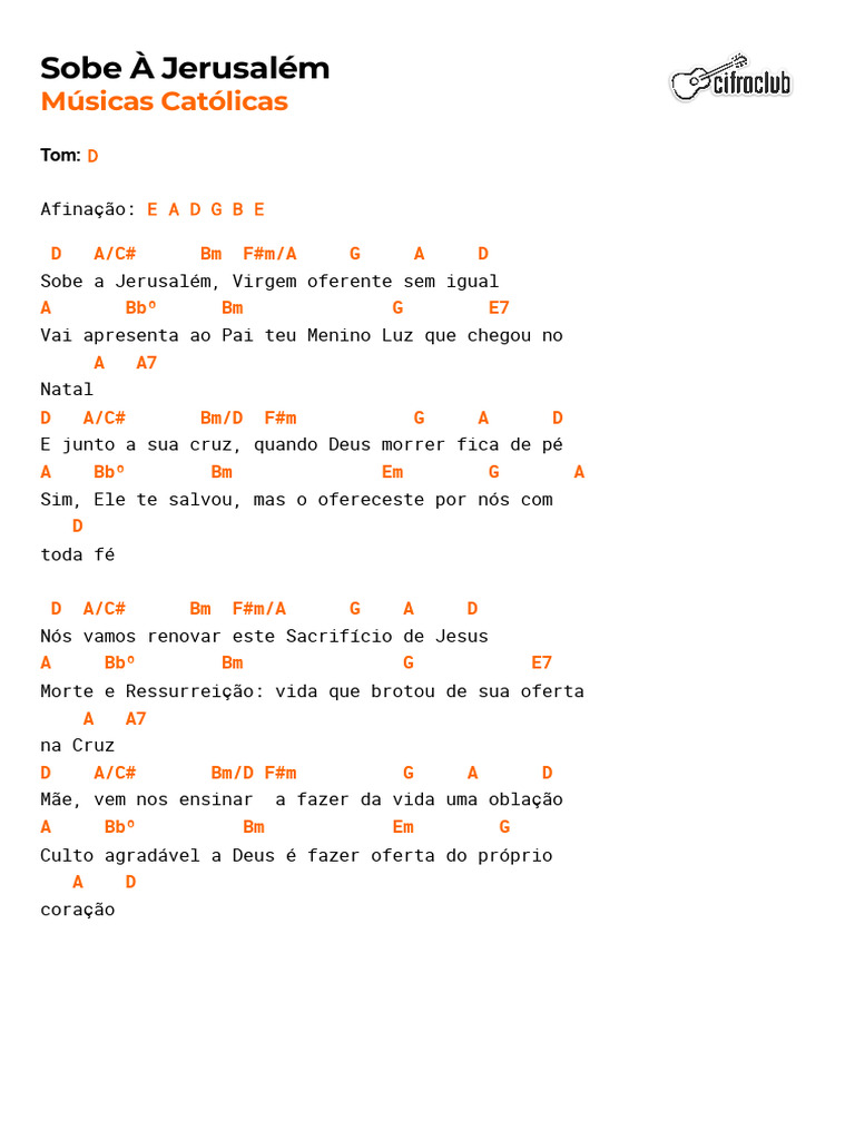 5 - Cifra Club - Músicas Católicas - Sobe À Jerusalém | PDF