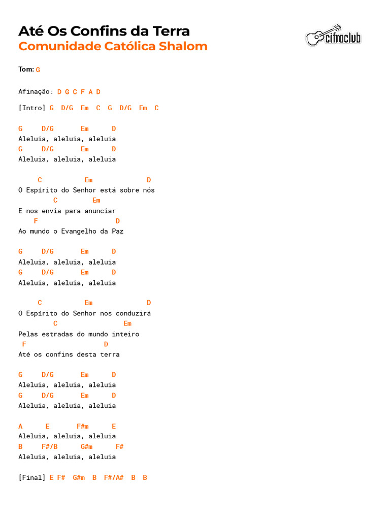 4 - Cifra Club - Comunidade Católica Shalom - Até Os Confins da Terra | PDF