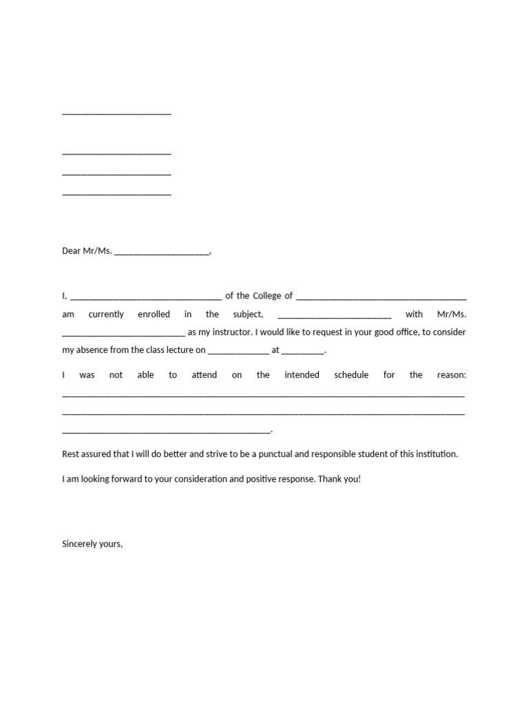 Absence Excuse Letter Template | PDF