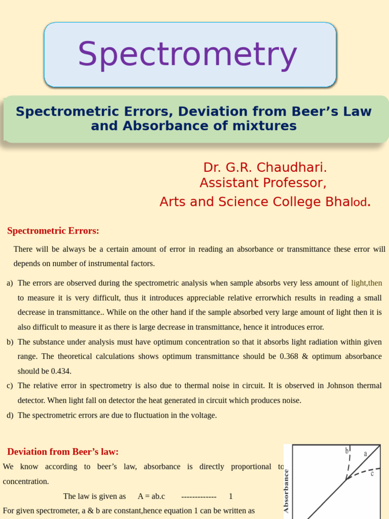 Spectrometric Errors and Beer’s Law Deviations | PDF | Absorbance ...