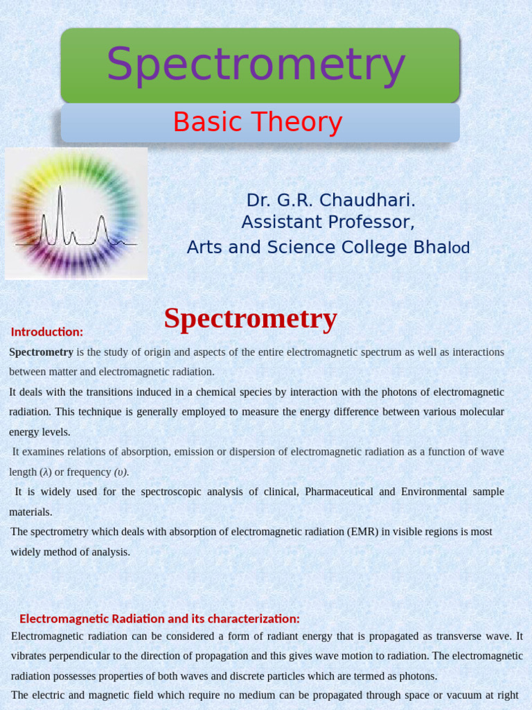 Spectrometry Basic Theory | PDF | Electromagnetic Radiation | Absorbance