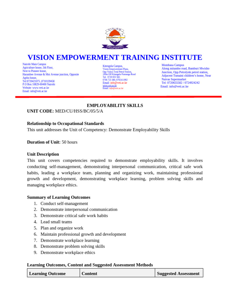 Employability Skills Course Outline | PDF | Interpersonal Relationships ...