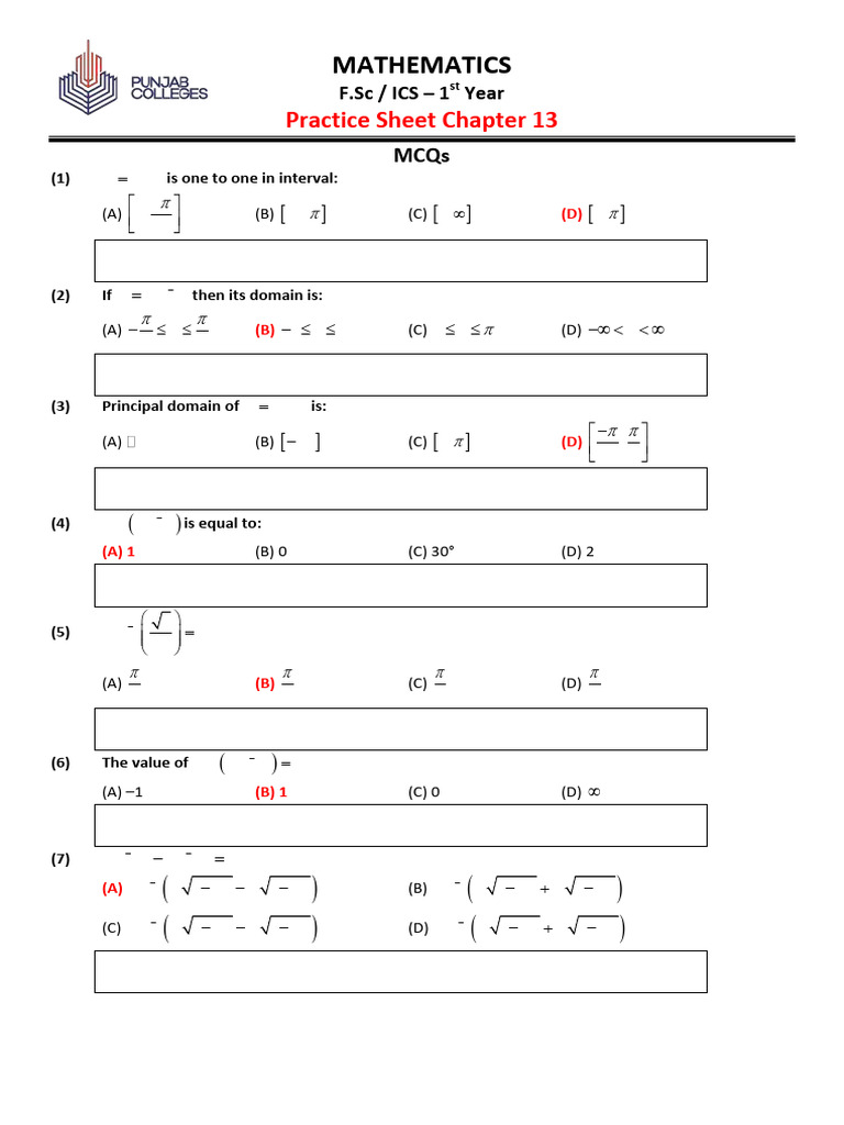 Math Practice Sheet P-1-Ch.13 | PDF | Trigonometry | Angle