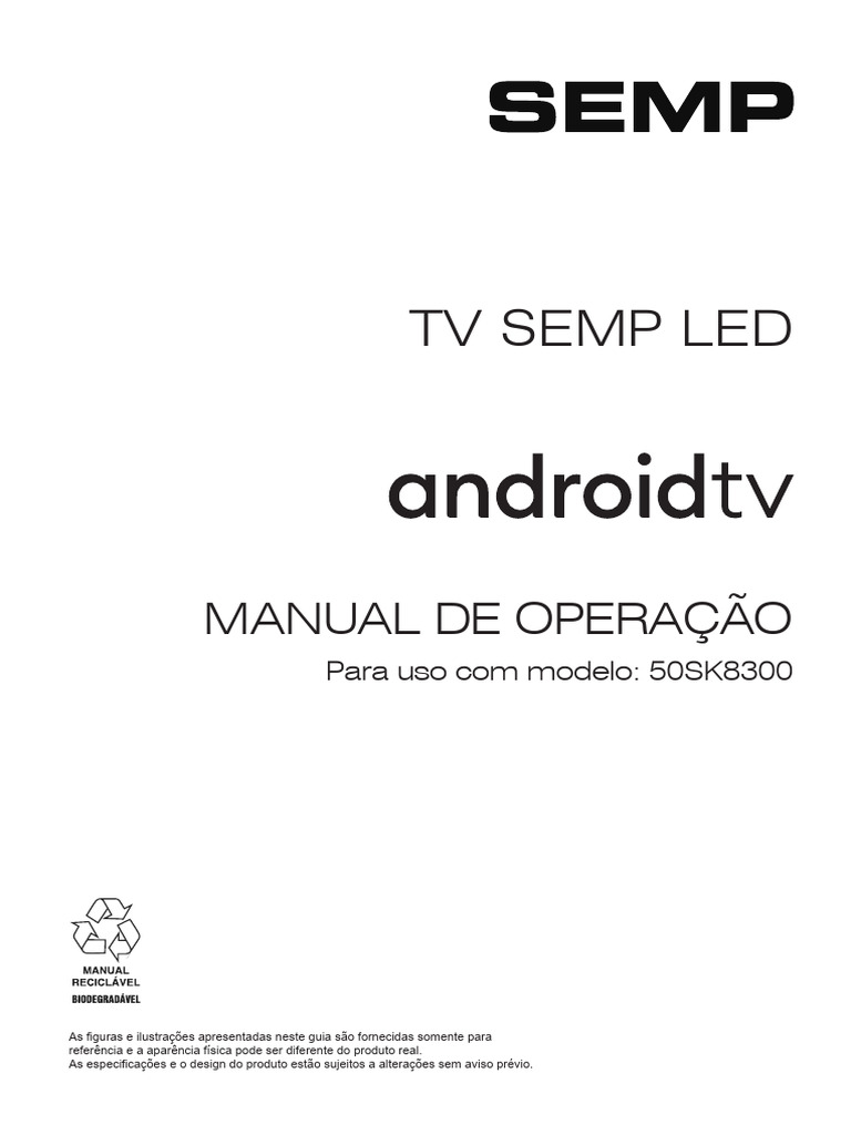 Smart TV Semp Led 50 4k Wi Fi Android Comando de Voz Sk8300 082203400239 | PDF | HDMI | USB