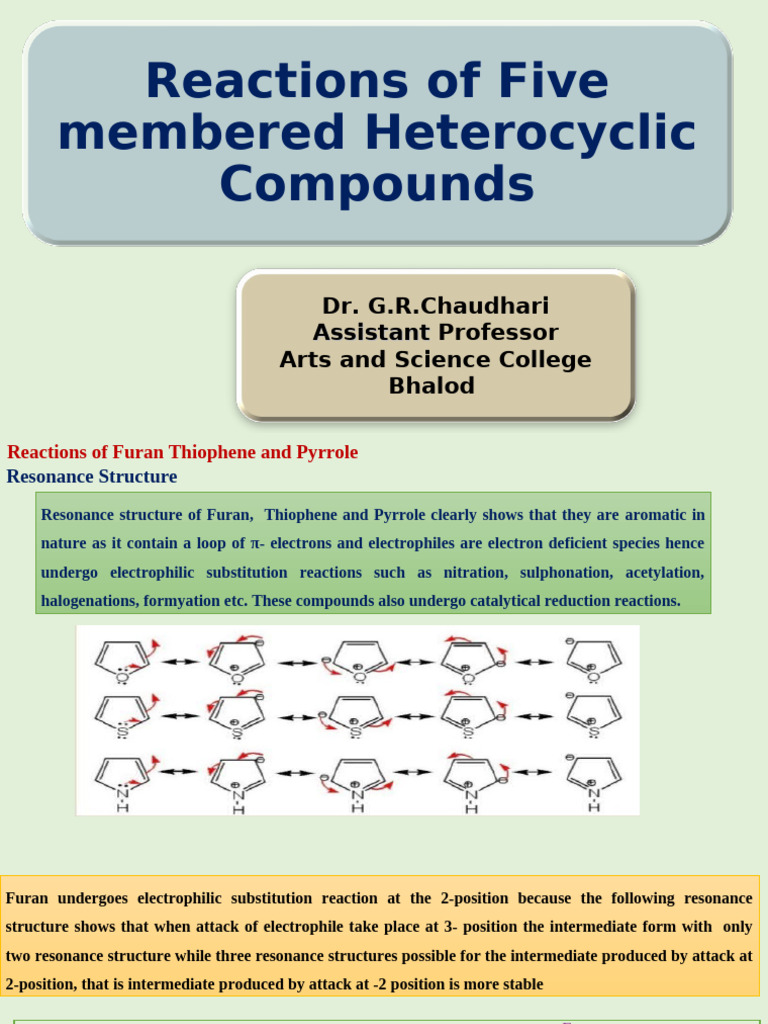 Reactions of Five Membered Heterocyclic Compounds | PDF | Pyridine ...