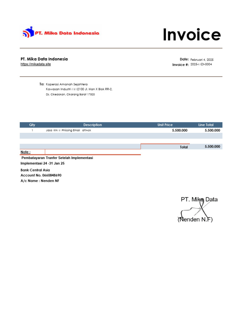 INVOIVE MDI-004.xlsx - Invoice | PDF