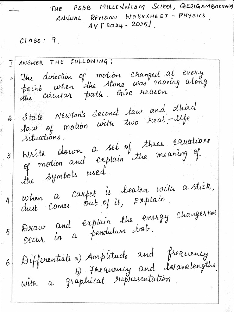 STD 9 Physics Annual Revision WS (24-25) | PDF