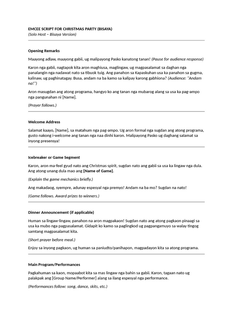 EMCEE SCRIPT FOR CHRISTMAS PARTY | PDF