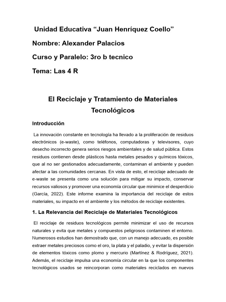 Proyecto Alexander Palacios | PDF | Residuos | Reciclaje