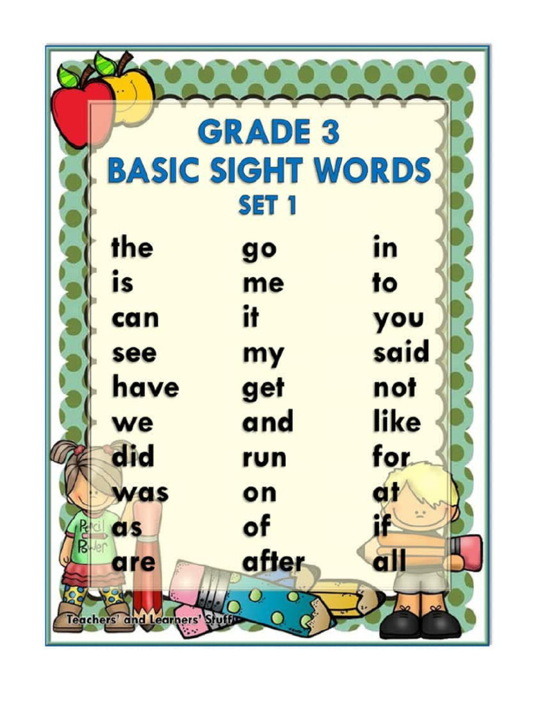 Basic Sight Words Grade 3 | PDF