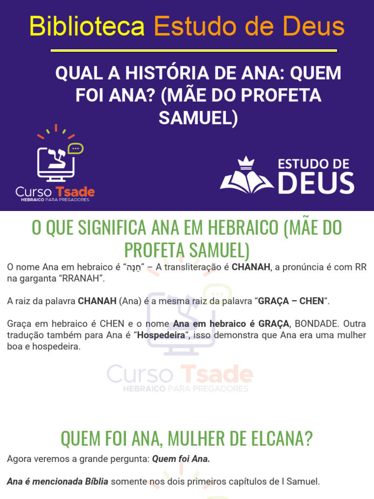 Qual A História de Ana - Quem Foi Ana - (Mãe Do Profeta Samuel) | PDF | Samuel | Bíblia