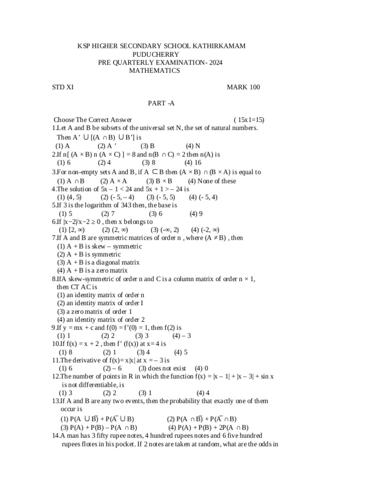 pre quarterly 11 | PDF | Mathematical Physics | Mathematics
