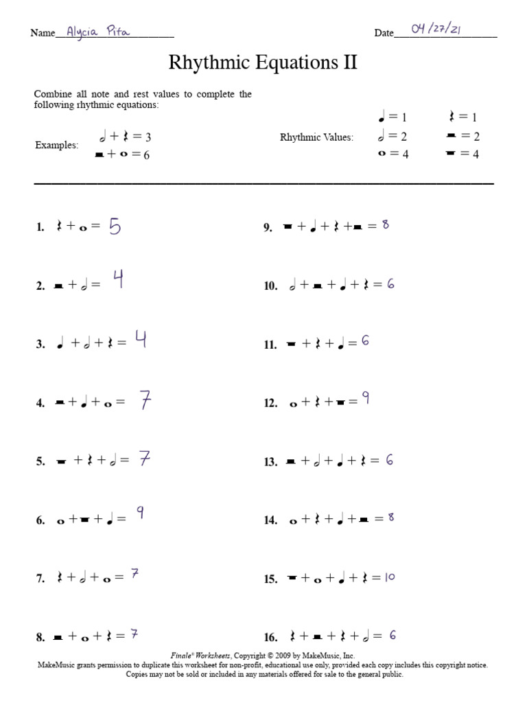 2101 Rhythm Equations II - Mus | PDF