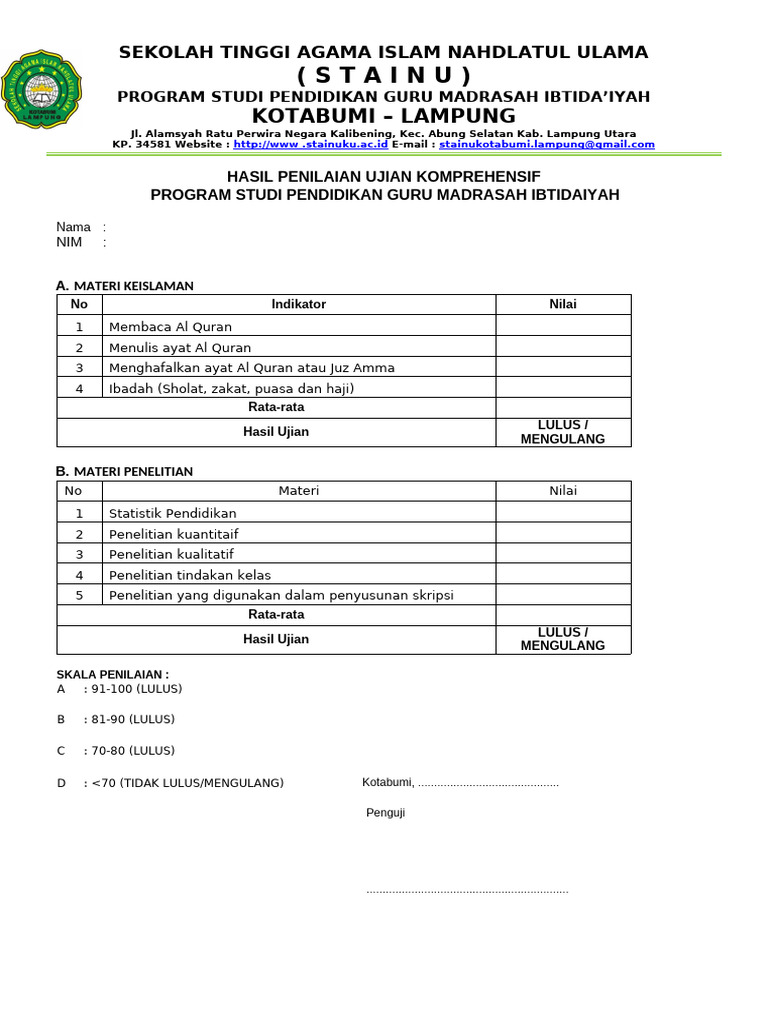 Form Penilaian Kompre | PDF