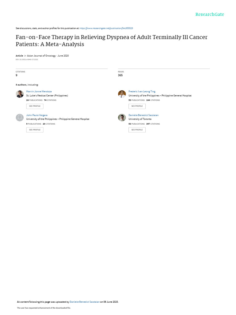 Fan-on-Face Therapy for Cancer Dyspnea | PDF | Terminal Illness ...