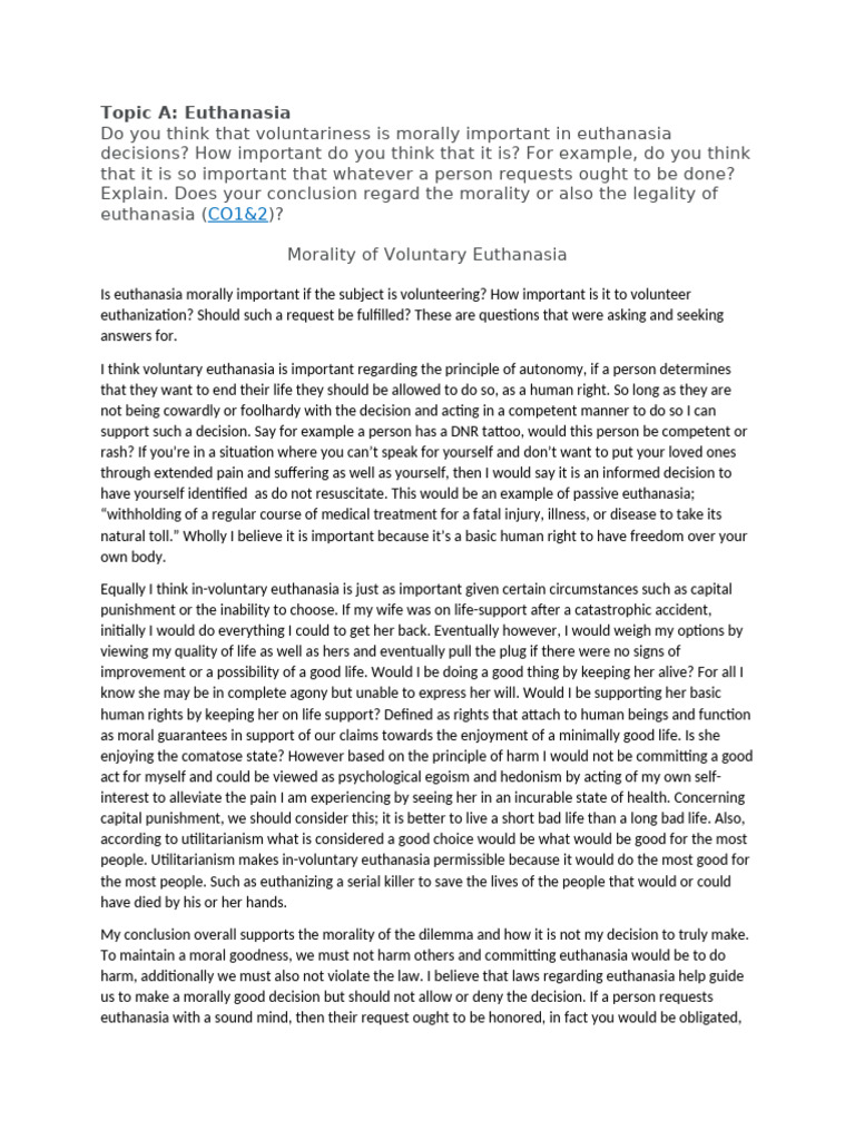 Morality of Voluntary Euthanasia Decisions | PDF | Utilitarianism ...