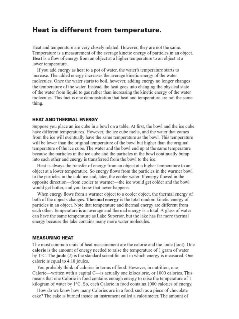Heat Is Different From Temperature | PDF | Temperature | Calorie