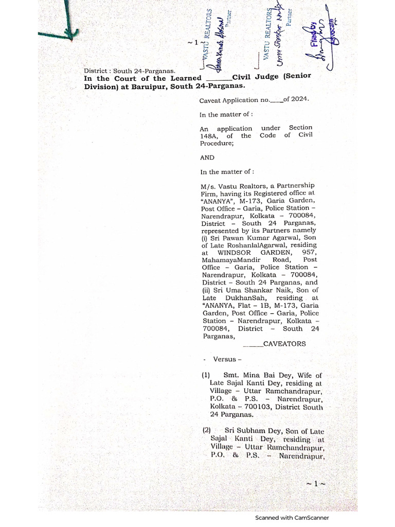 Caveat Civil Judge (Senior Division at Baruipur Court) MS Vastu ...