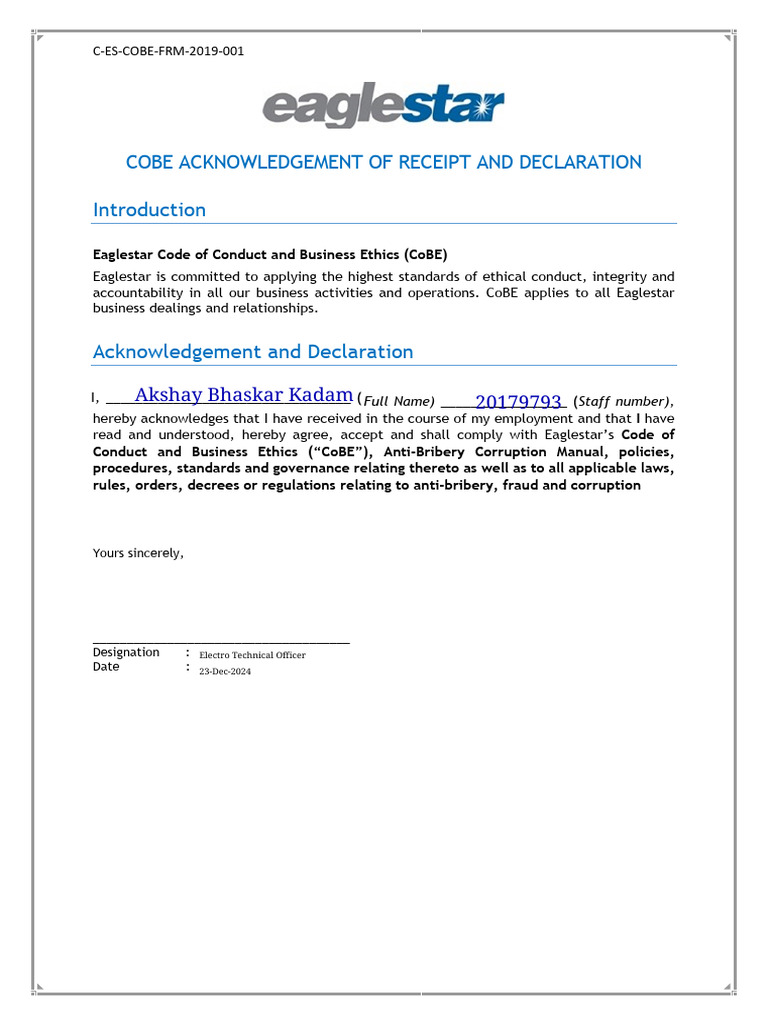 COBE Form | PDF
