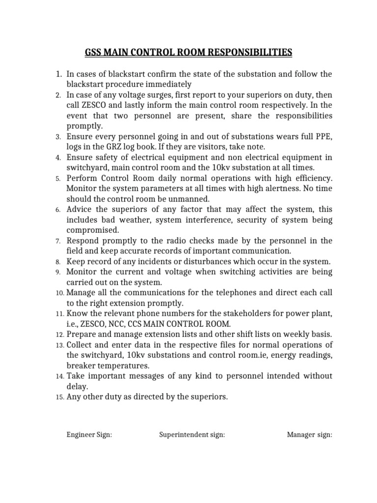 CONTRPL ROOM OFFICER RESPONSIBILITIES 1 | PDF