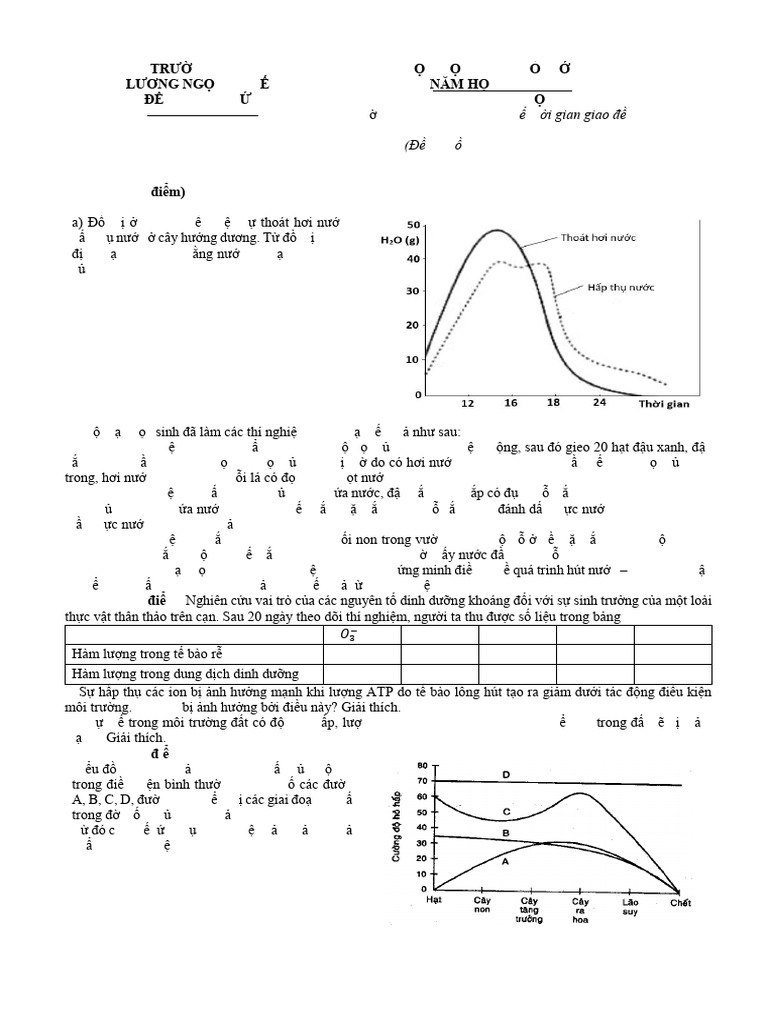Đề thi HSG cấp trường, MÔN SINH HỌC -11 | PDF