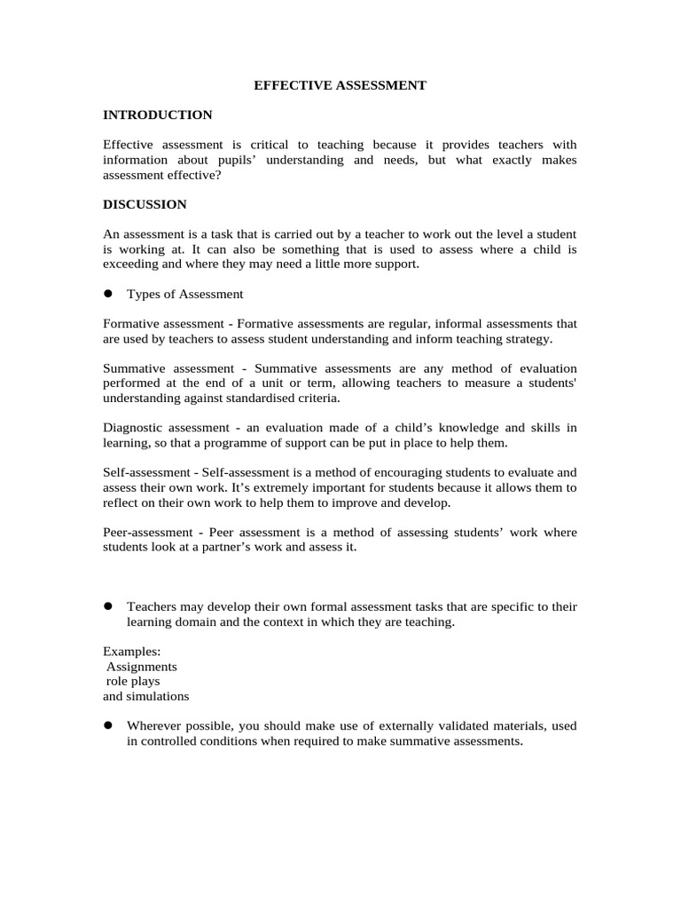 Effective Assessment Strategies for Teachers | PDF | Educational ...