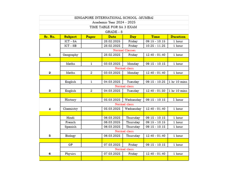 SA3 Timetable Grade 8 | PDF